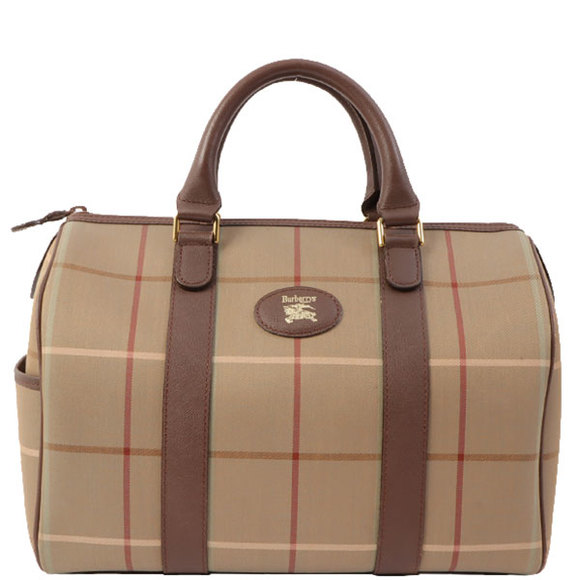 Burberry | Bags | Burberry Check Pattern Logo Embossed Boston Bag Melon ...